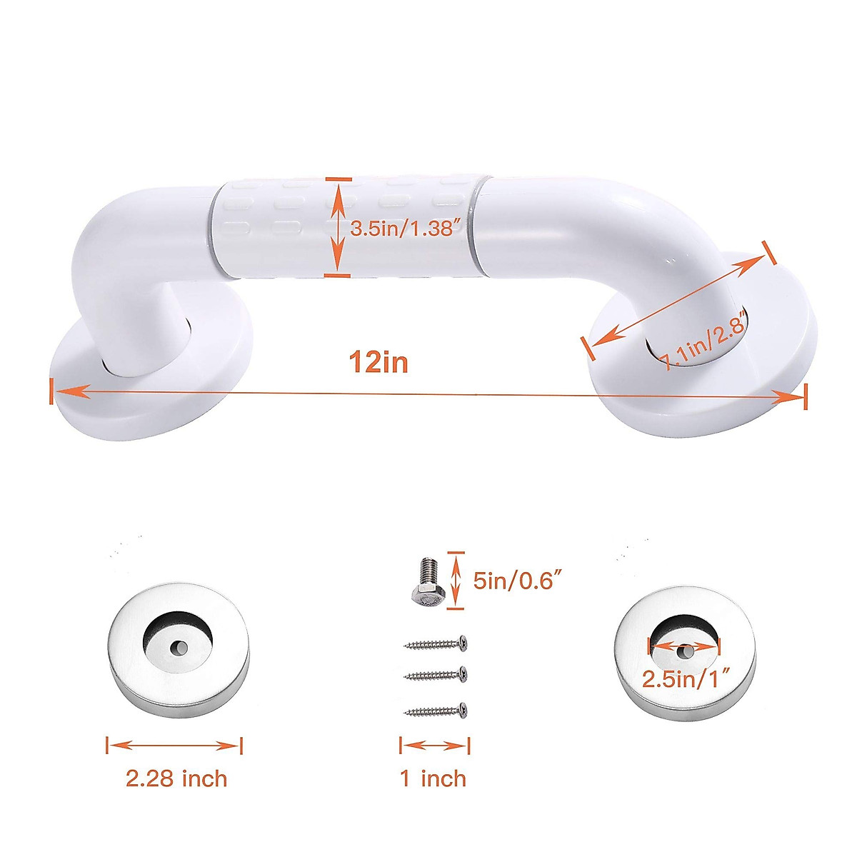 12 Inch Shower Grab Bars For Seniors Chrome Stainless Steel Bathroom Safety Grab Bar For Bathtubs And Showers Night Vision Luminous Circles Bathtub,Toilet, Bathroom,Kitchen,Stairway Handrail Anti-Slip