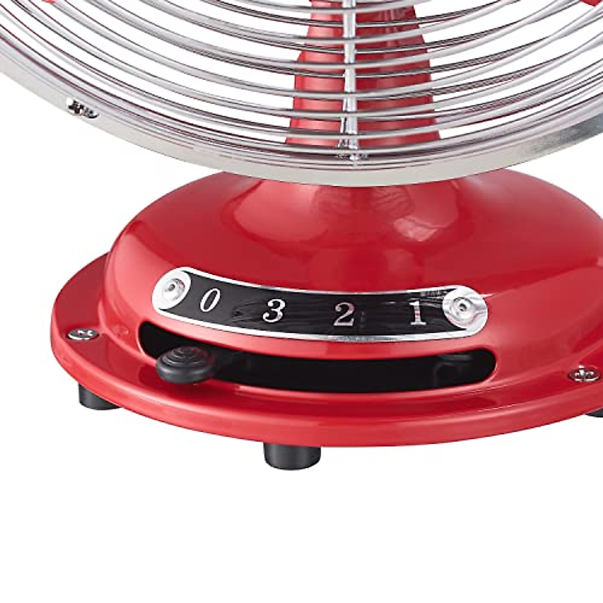 Better Homes & Gardens Retro Table Fan, 3-Speed Metal Tilted-Head Oscillation, 8-Inches (red)
