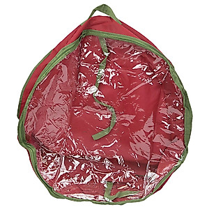 Home Basics 30" Christmas Wreath Bag PVC Seasonal Holiday Clear Transparent Storage for Easter, 4th July, Fall, Halloween, Red/Green