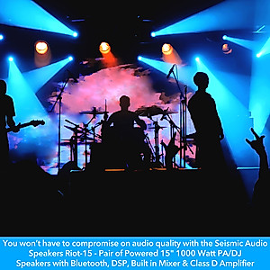 Seismic Audio Speakers Riot-15, Pair of Powered 1000 Watt PA/DJ Speaker with Bluetooth, 15 Inch Speaker, DSP, Built in Mixer & Class D Amplifier