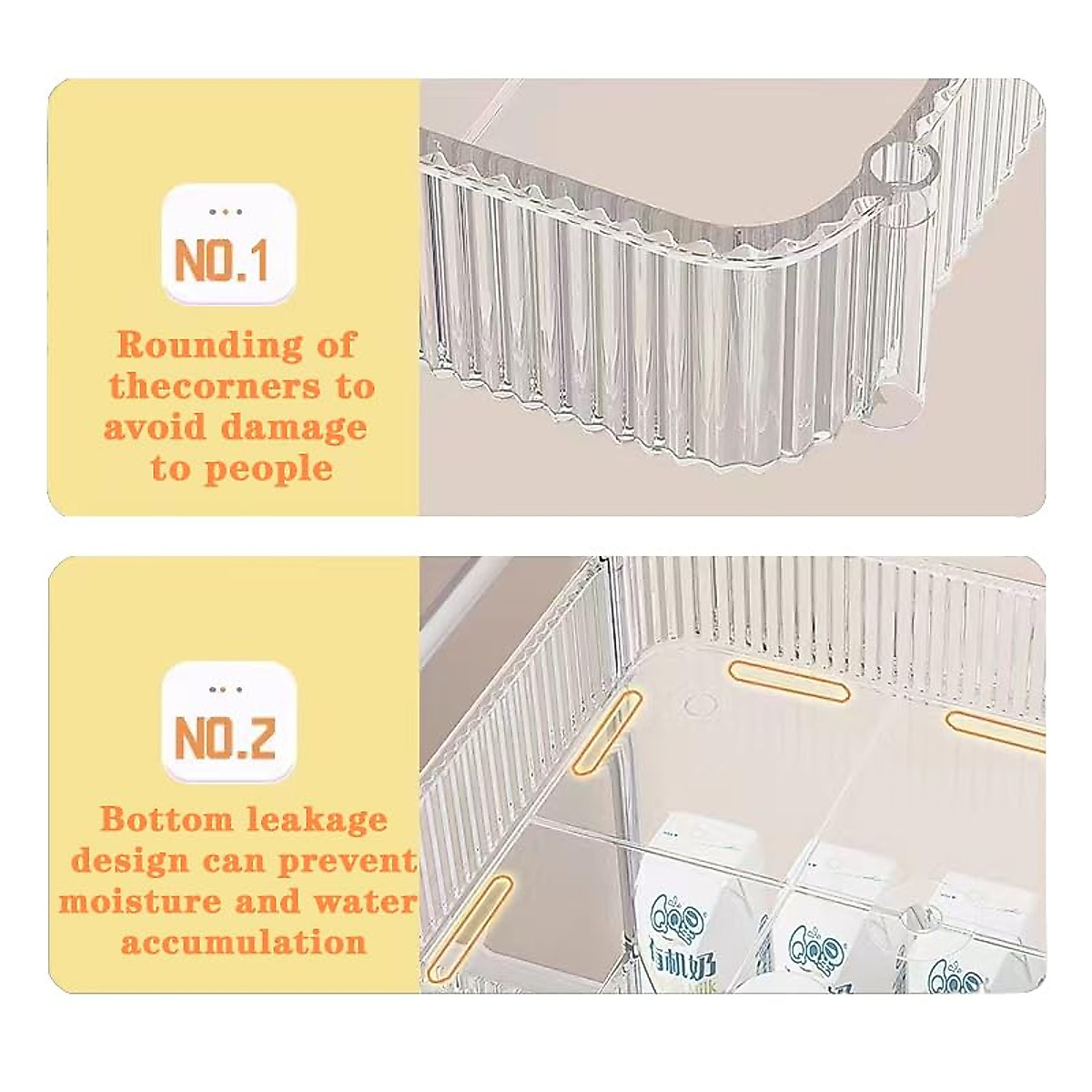 3-Tier Acrylic Rolling Utility Cart with Wheels Multi-Functional Storage Trolley Cart with Clear Trays Movable Storage Cart Organizer for Kitchen Bathroom Living Room Office