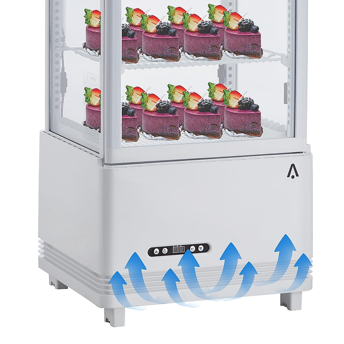 ACONEE Commercial, 3.46 Cu.Ft. Refrigerator Display Case Countertop Fridge, Upright Beverage Merchandiser Adjustable Shelves, Interior Lighting, White