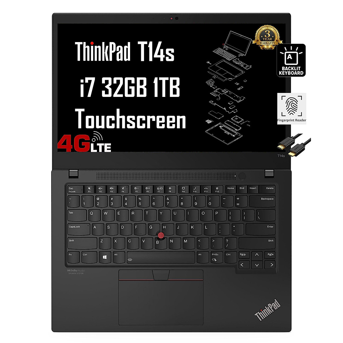 Lenovo ThinkPad T14s Business Laptop (Intel Core i7-1185G7 vPro, 32GB RAM, 1TB SSD, 14" FHD Touchscreen, 4G LTE) 14-Hr Battery, Backlit, Fingerprint, FHD Webcam, 3-Yr WRT, Wi-Fi 6, Win 11 Pro, Black