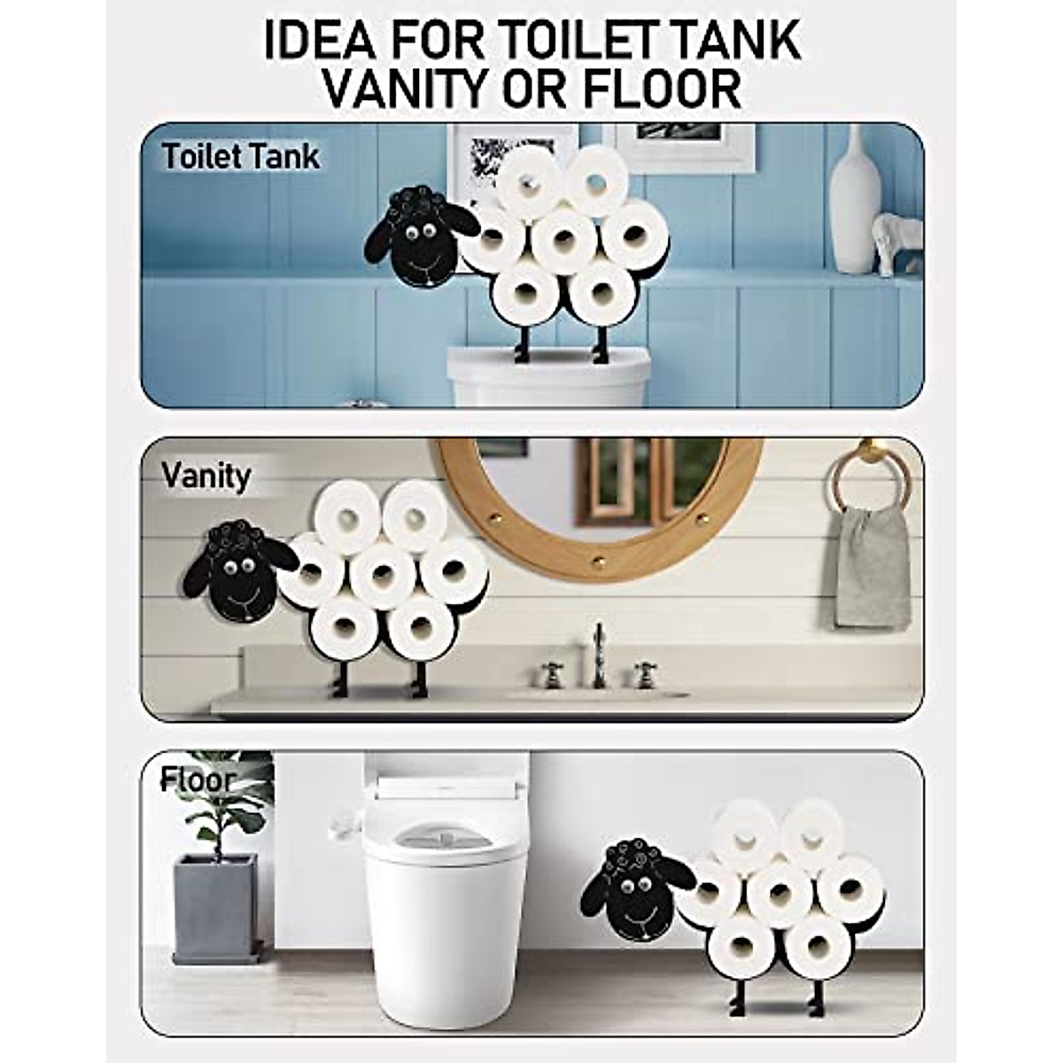 Sheep Toilet Paper Holder Stand, Cute Metal Wall Mount Toilet Paper Storage for 8 Rolls, Funny Animal Handwork Bathroom Gift Tissue Organizer Baskets