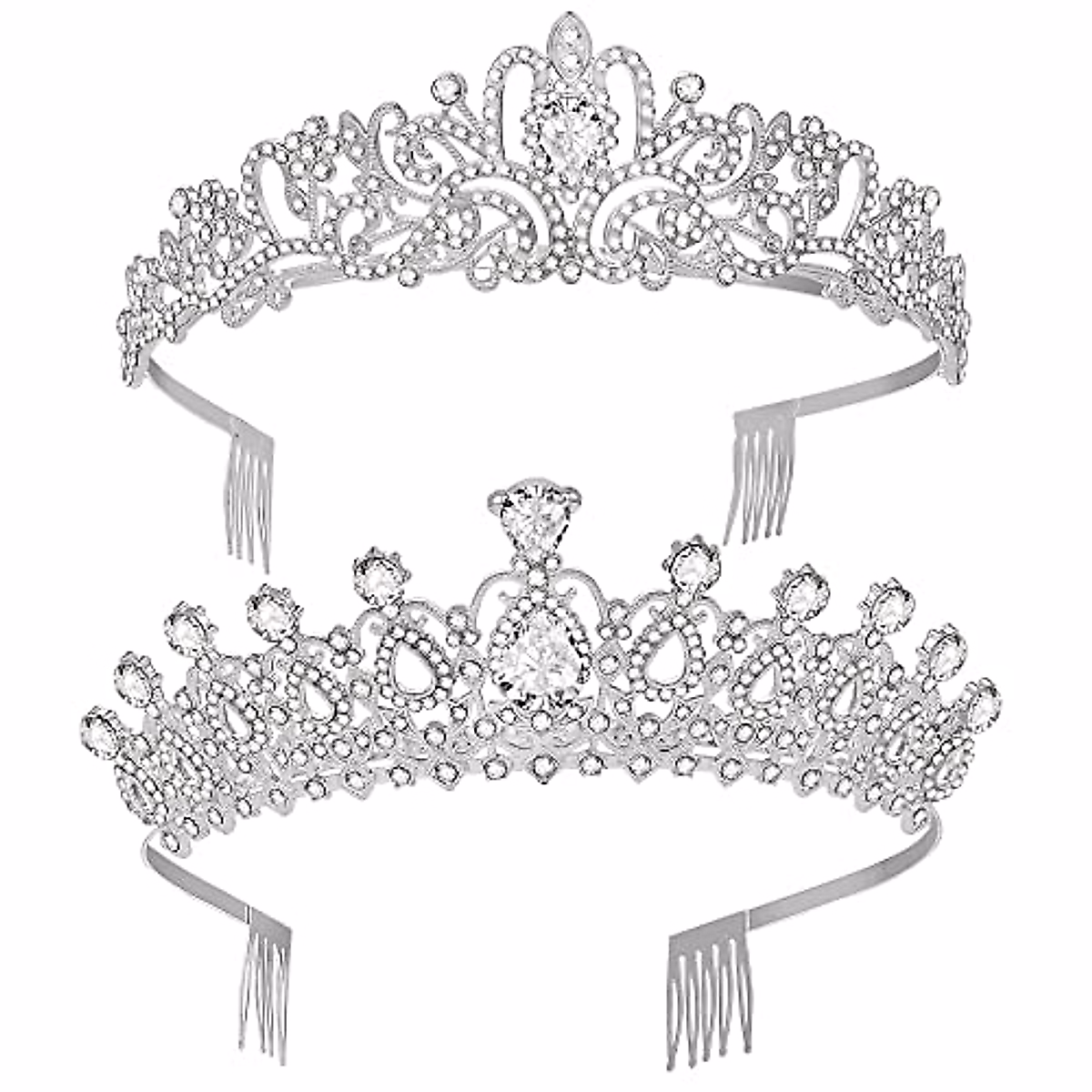 2 Pack Tiara Crown Jewelry Gift for Women Girls, Headband Headpiece Silver Crystal Rhinestone Diadem Princess Birthday Yallff Crown with Comb, Bridal Wedding Party Bridesmaid Prom Pageant Gift.