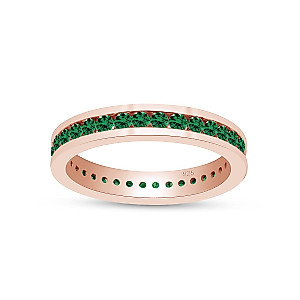 AFFY Round Shape Simulated Green Emerald Full Eternity Band Ring in 14K Rose Gold Over Sterling Silver, Ring Size: 7.5