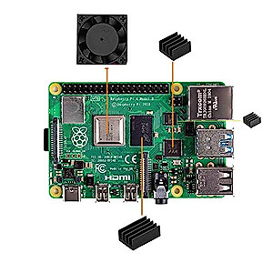 Raspberry Pi 4 Model B CPU HeatSinks Single Cooling Fan with RAM LAN USB Chip Heatsink Set