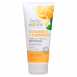 By Nature Brightening Gel Cleanser Facewash Infused with Vitamin C + Turmeric Extract - Gentle & Hydrating Cleanser Face Wash to Replenish Skin + Wash Away Dirt, Makeup & Impurities
