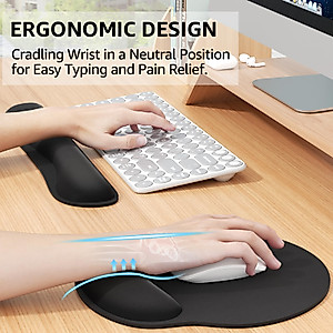 KTRIO Ergonomic Mouse Pad with Wrist Support, Comfortable Keyboard Wrist Rest, Memory Foam Wrist Pad for Keyboard, Mouse Pad Sets for Easy Typing & Pain Relief for Computer, Office & Home, Black