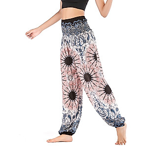 Homgro Women's Boho Yoga Pants High Waisted Casual Comfy Hippie Ankle Beach Summer Thiai Indian Bohemian Soft Loose Elastic Waist JoggersPatterned1 Small-X-Large