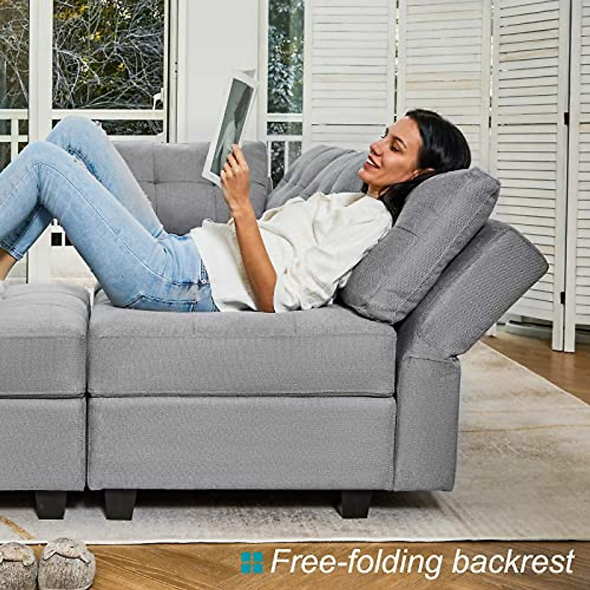 Belffin Middle Module Seat for Modular Sofa Sectional Couch with Storage Accent Armless Sofa Chair Modern Fabric Light Grey