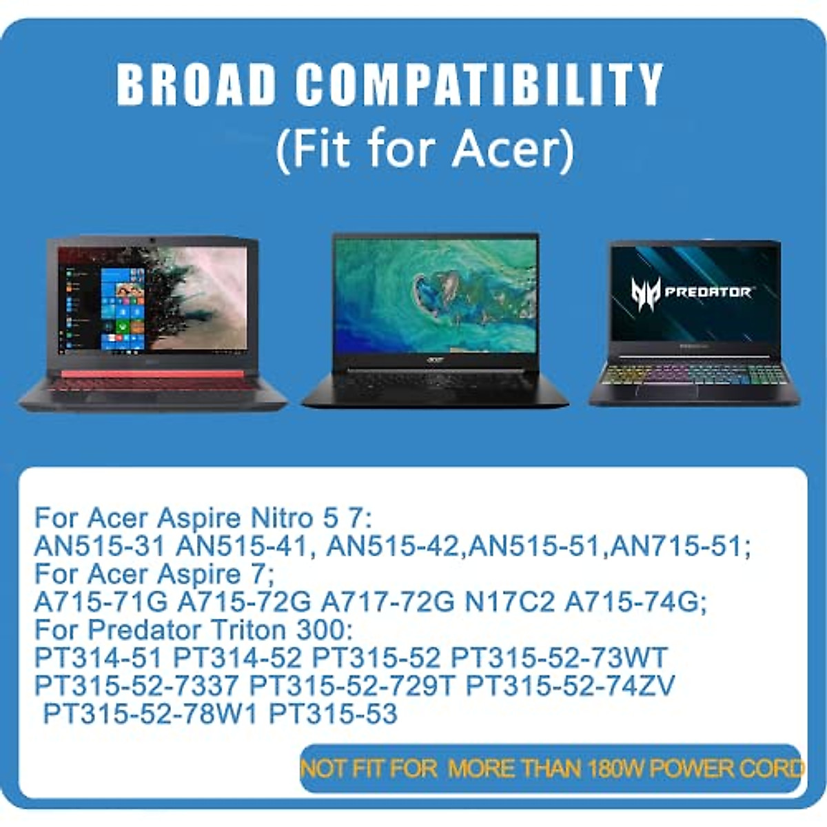 180W 19.5V 9.23A Charger for Acer Nitro 5 Gaming Laptop AN515-58 AN515-57 AN515-55 AN515-54:AN515-58-57Y8 AN515-58-525P AN515-57-79TD AN515-55-53E5 54-5812 Power Supply Adapter ADP-180TB ADP-180MB K