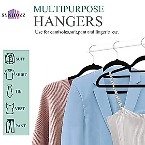 Synhozz Premium Black Velvet Hangers 50 Pack Non-Slip Clothes Hangers Ultra Slim & Space Saving - Heavy Duty Velvet Suit Hangers with Tie Bar