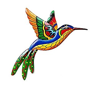 Metal Hummingbird Wall Art Decor Metal Colorful Birds 3D Outdoor Sculpture Christmas Ornaments Wooden Deer