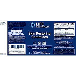 Life Extension Skin Restoring Ceramides, 50 Veg Capsules - Vegan Phytoceramide Supplement
