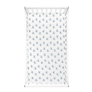 Lush Decor Baby Seaside Starfish Organic Cotton 2 Pack Fitted Crib Sheet, Blue, 52" L x 28" W + 9" Drop