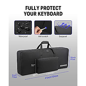 Donner 61 Key Keyboard Case, Portable Electric Piano Keyboard Gig Bag, Waterproof Durable 600D Nylon Oxford Cloth, 10mm Cotton Padded, 41"x 16"x 5", Black