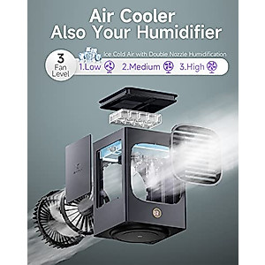 Portable Air Conditioners, 3-IN-1 Rechargeable Small Evaporative Air Cooler, 3 Speeds Cooler Fan, 4000mAh Battery Humidifier, Auto Oscillation, Light, Mini Air Conditioner Cooler for Room Bedroom