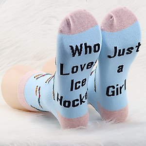 CMNIM Girls Ice Hockey Gifts 2 Pairs Hockey Novelty Socks just a Girl Who Loves Ice Hockey Players Gift Ice Hockey Lover Gift (2 pairs ice Hockey socks colour)