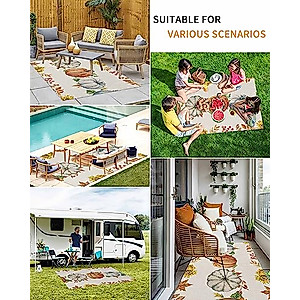 Fall Outdoor Patio Rugs Thanksgiving Pumpkin Sunflower Outdoor Area Rug Maple Leaf Non-Slip Backyard/Camping RV Rug/Deck/Porch Rug Front Door Floor Mat Carpet,6x9ft,