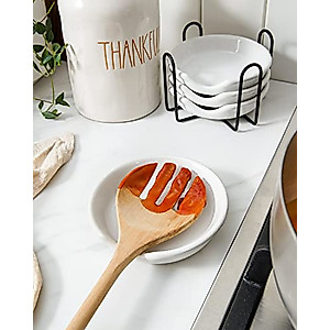 LE TAUCI Ceramic Spoon Rest with Holder, 4.8 Inches Spoon Holder for Stove Top, Coffee Spoon Rest, Housewarming Gifts for New House, House Warming Gifts, Set of 4, White