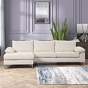 Casa Andrea Milano Modern Large Boucle L-Shape Sectional Sofa, with Extra Wide Chaise Lounge Couch, Cream