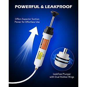 Orion Motor Tech 200mL Manual Fluid Extractor and Filler, Syringe Style Pump for Power Steering Transmission Gear Oil & Brake Fluid Changes, Hand Vacuum Pump for ATV Boat Automotive Fluid Extraction