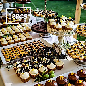 18pcs Black Glitter Dessert Cupcake Topper Cancer Chemo Free Survivor Warrior Theme Decor Supplies Breast Cancer Breast Care Awareness Birthday Party Decoration