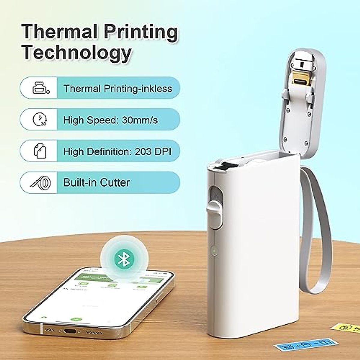 Nelko Label Maker Machine with Tape, P21 Portable Bluetooth Label Printer, Wireless Built-in Cutter Sticker Maker Mini Label Makers with Multiple Templates for Organizing Storage Office Home, White