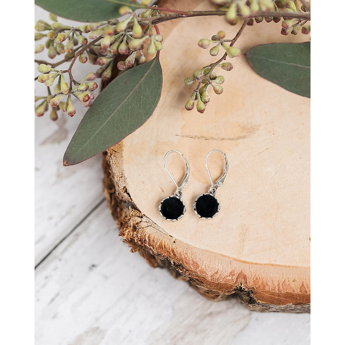 Bottled Up Designs Handmade Vintage Black Leverback Earrings, Recycled Antique Depression Bottle Glass, Sterling Silver, Eco Friendly, Made in USA, Birthday Gifts, Mothers Day, Women, Anniversary