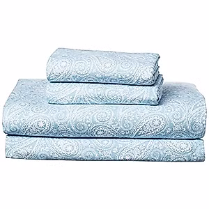 Brielle Home Flannel Sheet Set Cotton Soft Warm & Cozy Modern Chic with Elastic Deep Pockets, Queen, Paisley Park Spa