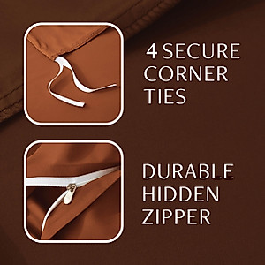 ALAZURIA Queen Size Duvet Cover - 3 Piece Bedding Set (1 Duvet Cover & 2 Pillow Shams) Soft Double Brushed Comforter Cover w/Zipper Closure & Corner Ties - No Comforter (90" X 90", Burnt Orange)