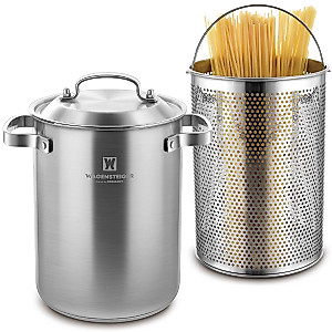 WAGENSTEIGER Premium Stainless Steel Asparagus Steamer Pot or Spaghetti Pasta Stovetop Cooker with Perforated Steamer Basket, Tall & Large Size, Versatile Cookware, 3-Ply Base(4.3Liters/1.14Gals)