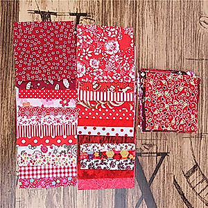 liuqingwind 50Pcs Cotton Fabric DIY Handmade Patchwork Quilting Sewing Craft Scrapbook Cloth Sewing Tissue to Patchwork,Quilting Squares Bundles Red