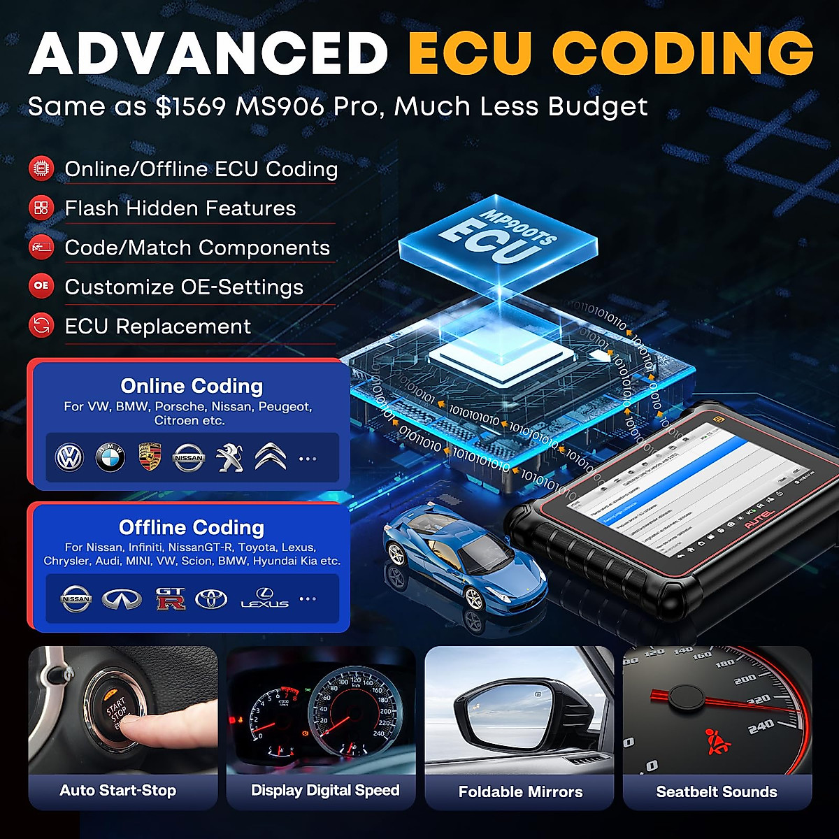 Autel MaxiPRO MP900TS Scanner, 2024 8IN MP900-TS Upgrade of MP900BT/ MS906TS/ MP808S-TS, DoIP CAN-FD, Full TPMS as MS906 Pro-TS, Advanced ECU Coding, 40+ Services, BiDirectional Control, Auto Scan 2.0