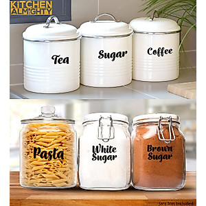 Pantry Labels: 377 Bold Cursive Gloss Clear Preprinted Water Resistant Complete Label Set to Organize Storage Containers, Jars & Canisters w/ a Extra Write-on Sticker
