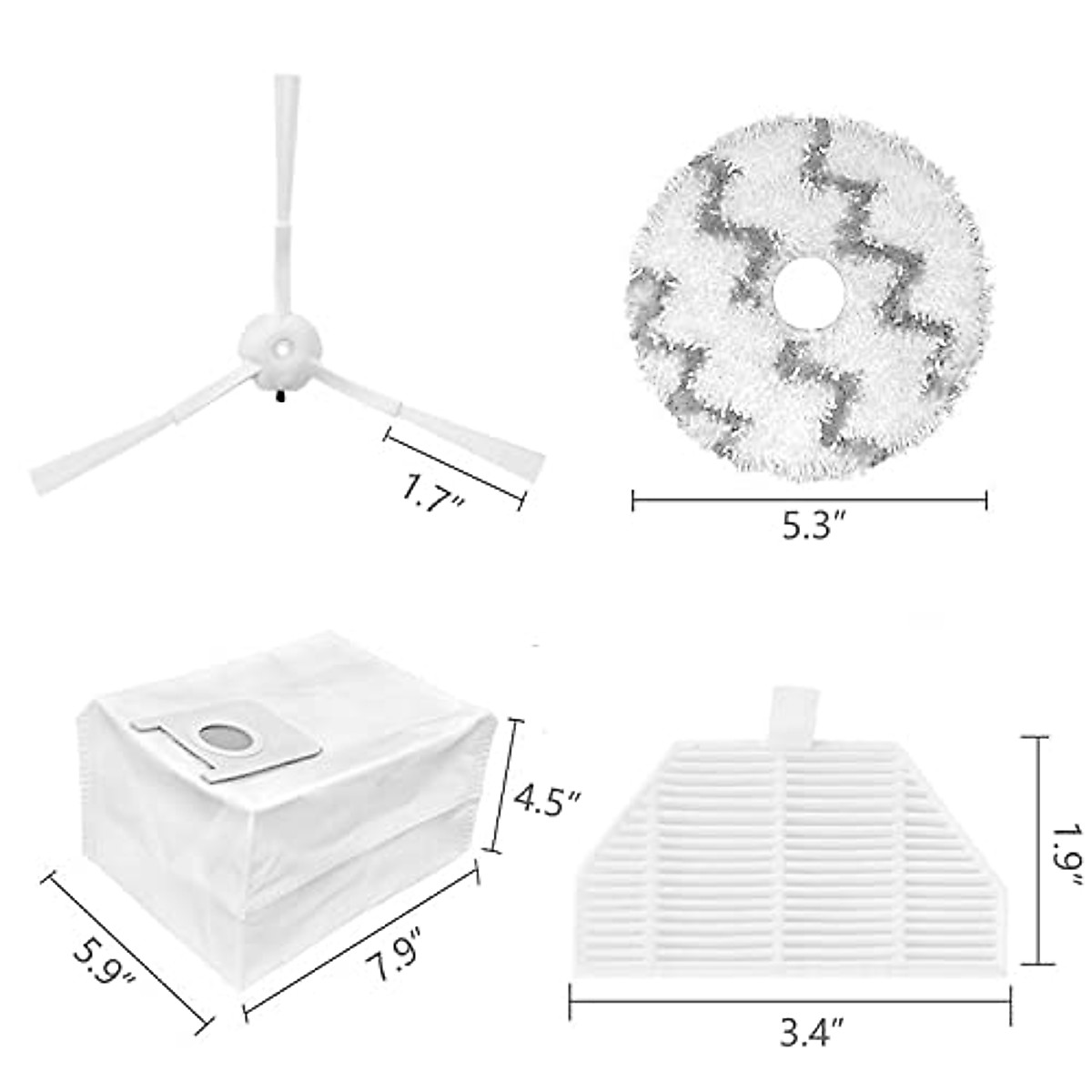 Replacement Spare Parts For Roidmi EVA Robotic Vacuum Cleaner,Accessories Kit Includes 4 Side Brushes,2 Mop Pads,4 Hepa Filters,2 Dust Bags