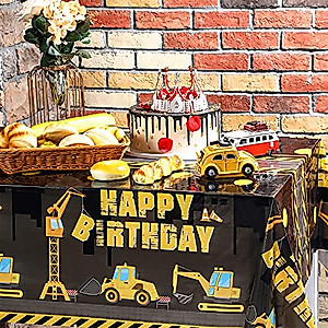 Construction Happy Birthday Tablecloth Dump Truck Birthday Table Covers Tractor Plastic Printed Tablecloth Construction Themed Birthday Party Decoration Supplies for Kid Boy (Black, 3 Sheets)