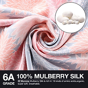 FELYSIK Pink Blue Floral Print Silk Pillowcase for Hair and Skin - Standard 20"x26", 22 Momme 100% Mulberry Silk Pillow Cases with Zipper