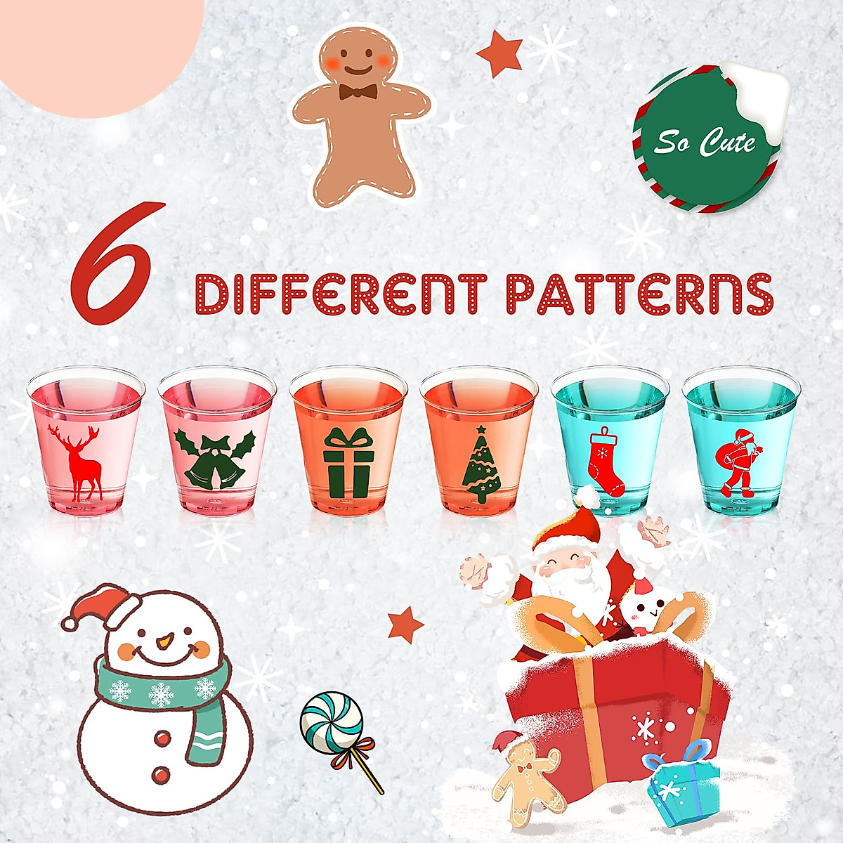 Lallisa 120 Pcs Christmas Plastic Shot Glasses 2oz Clear Disposable Shot Glasses Mini Plastic Drinking Tasting Cups for Xmas Holiday Party Supplies Tasting Serving Coffee Tea Beverage, Red and Green