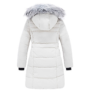 ZSHOW Girls' Hooded Winter Coat Warm Thicken Quilted Puffer Jacket Mid-Length Parka(Creamy White,8)