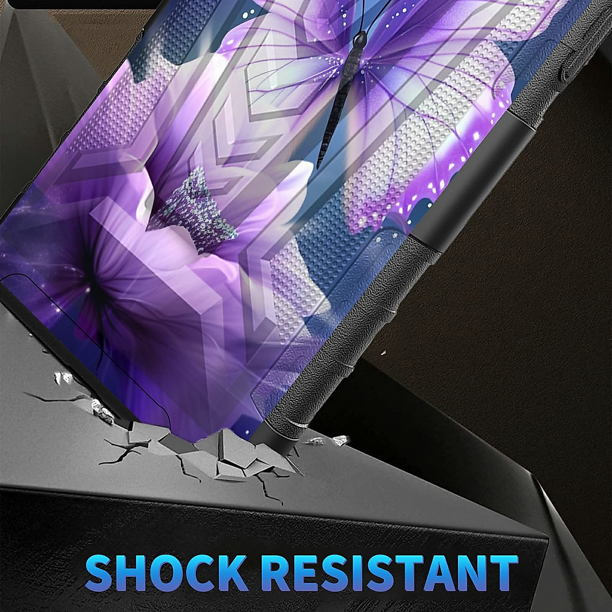 BREIDMKFM Case for OnePlus Nord N20 5G, with Tempered Glass Screen Protector Heavy Duty Built-in Kickstand Shockproof Phone Case for OnePlus Nord N20 5G 2022, Purple Butterfly Flower