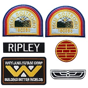 6 Pieces USCSS Crew Ripley Embroidered Iron On Patches Halloween Costume Shoulder Costume Embroidered Applique Badge Patches Set (6 Pieces USCSS Patches)