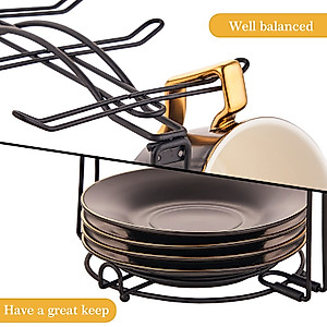 CHILDIKE Coffee Cup Rack, Tea Cup Holder Stand Dishes Organizer, Teacup Display Stand, Iron Tea Set Basket Holder Cup Drying Rack for Counter (Black)