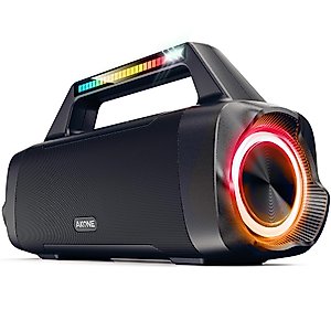 AKONE Portable Bluetooth Outdoor Speaker: 80W Loud Sound Wireless Durable Large Bocina with Lights Powerful Deep Bass Subwoofer TWS Stereo Sound Big Boombox Waterproof for Party Beach Camping Garage