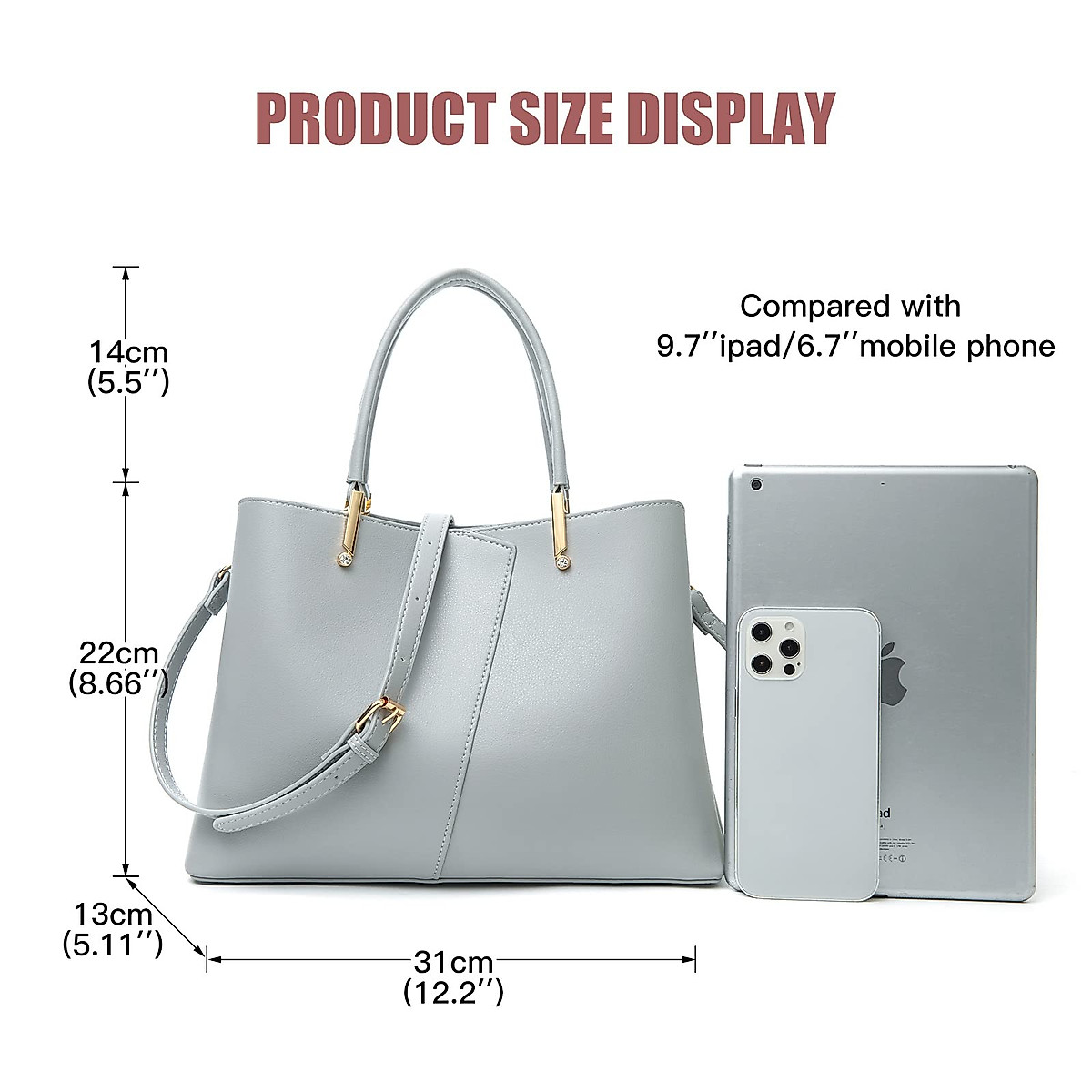 HENG REN Women's Handbags Shoulder Bags,Upgraded Version Medium Classical Style Purses Top Handle Satchel Bag for daily. (Cement Grey)