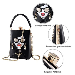 KUANG! Women Novelty Lady Face Shoulder Bags Funky PU Leather Top Handle Satchel Handbags Clutch Purse for Women