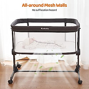 Ezebaby Baby Bassinet with Wheels, Bedside Bassinet Co Sleeper Crib for Newborn Baby Infants with All Mesh Sides and Adjustable 7 Heights, Mattress & Sheet Included