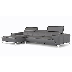 ZURI Furniture Raj Modern Slate Leather Sectional with Adjustable Headrests and Chaise - Left Chaise