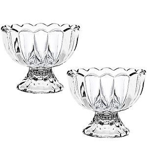 Beautyflier Glass Dessert Bowls Set, 5.6oz Glass Ice Cream Cups Small Trifle Cute Footed Sundae Glasses Dessert Bowl for Dessert, Sundae, Ice Cream, Fruit, Salad, Snack, Cocktail, Condiment, 2Pack